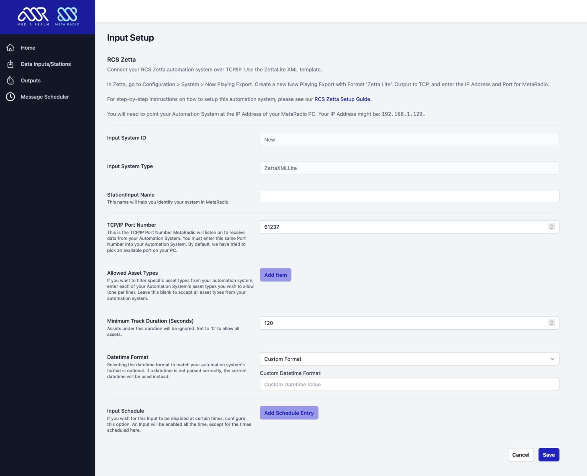 RCS Zetta: Now-Playing Song Data Setup - Media Realm