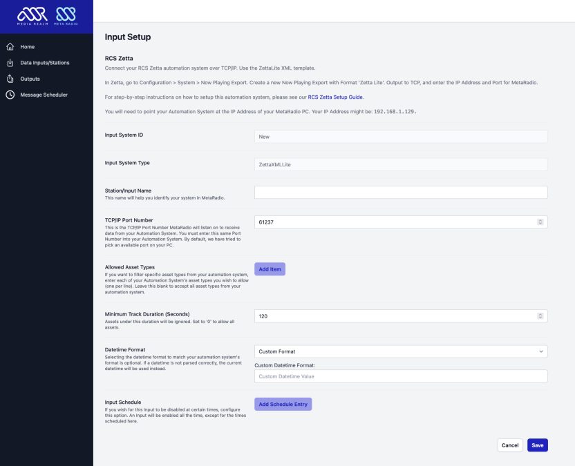RCS Zetta: Now-Playing Song Data Setup - Media Realm